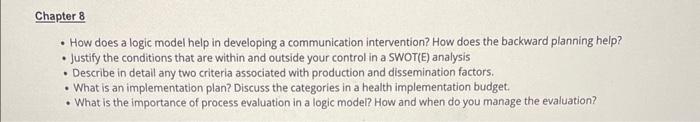 Solved - How does a logic model help in developing a | Chegg.com
