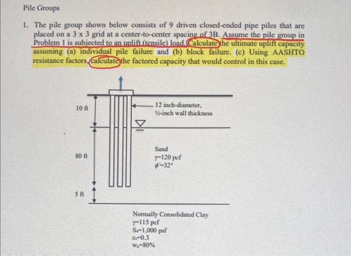 Solved 1. The pile group shown below consists of 9 driven | Chegg.com