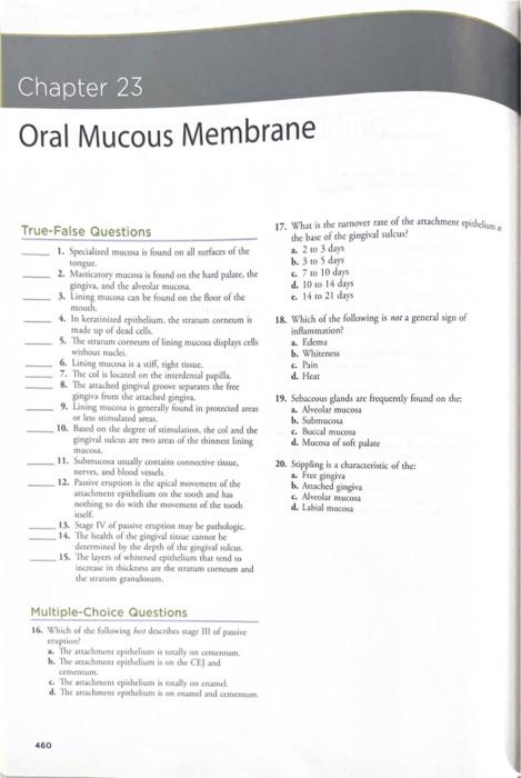 Solved Oral Mucous Membrane True-False Questions 1. | Chegg.com