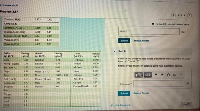 Solved Review Constants 1 Periodic Table Part A cal/g °C J/g | Chegg.com
