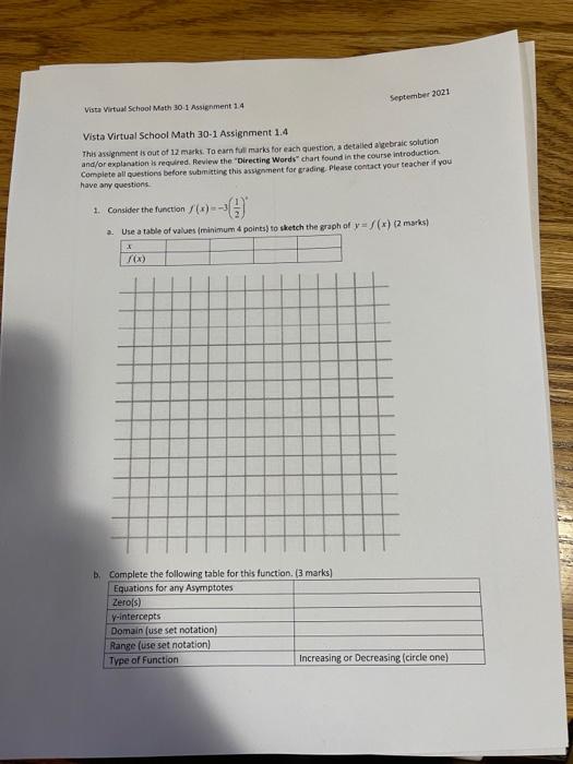 Solved September 2021 Vista Virtual School Math 30 1 | Chegg.com