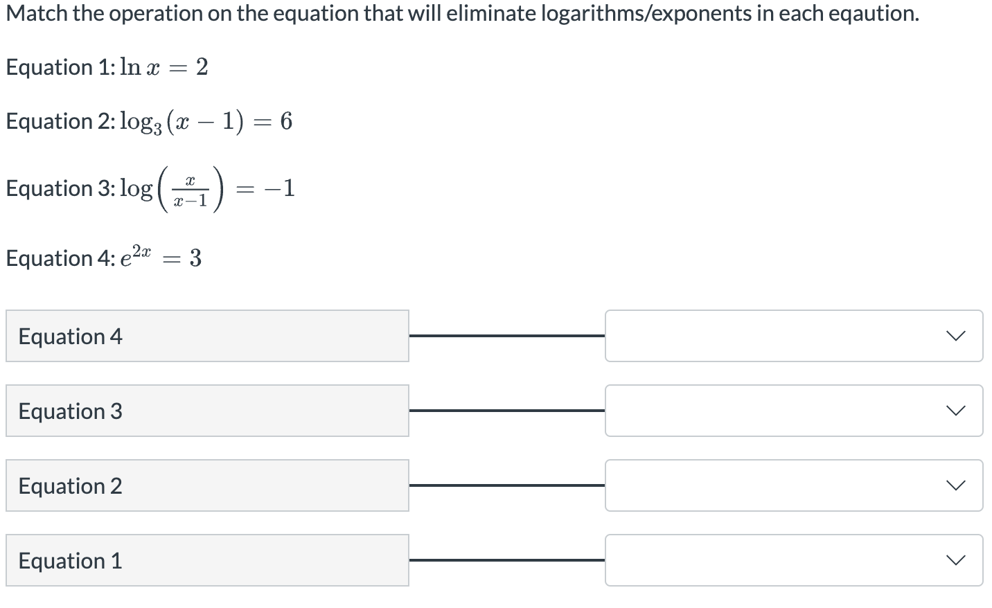 Solved Match the operation on the equation that will | Chegg.com