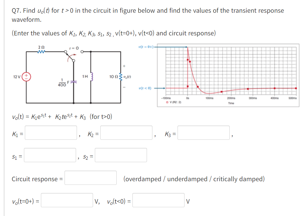 Solved Q7. ﻿Find vo(t) ﻿for t>0 ﻿in the circuit in figure | Chegg.com