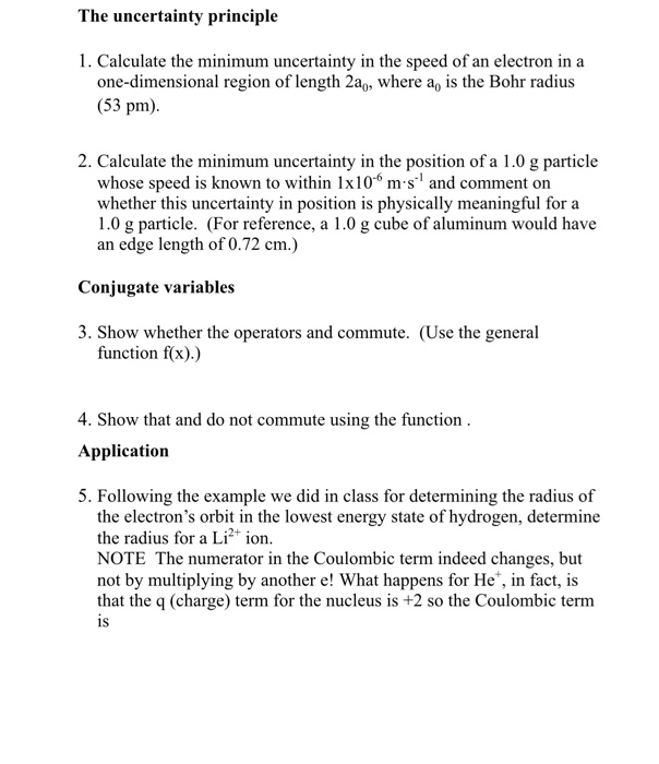 The uncertainty principle 1. Calculate the minimum | Chegg.com