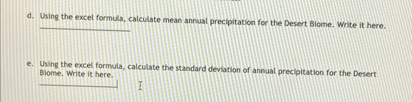 Solved d. ﻿Using the excel formula. calculate mean annual | Chegg.com