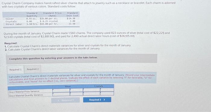 Solved Crystal Charm Company makes handerafted silver charms | Chegg.com