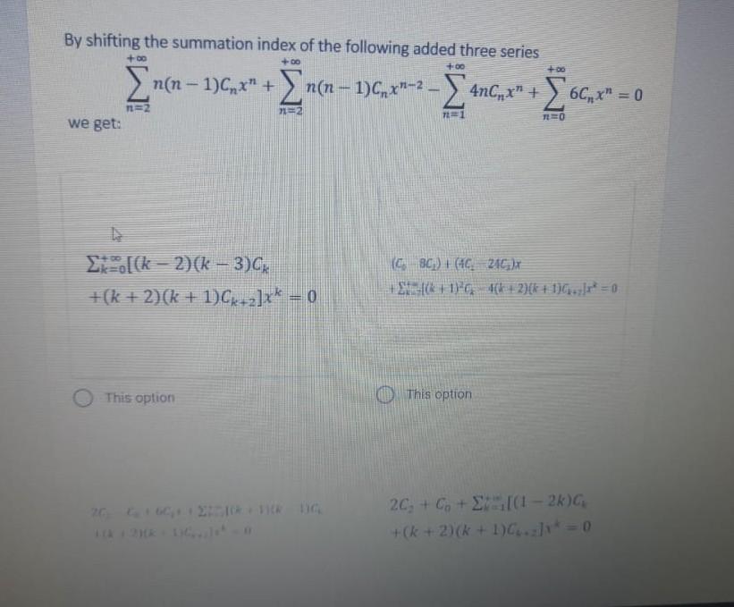 Solved By shifting the summation index of the following | Chegg.com