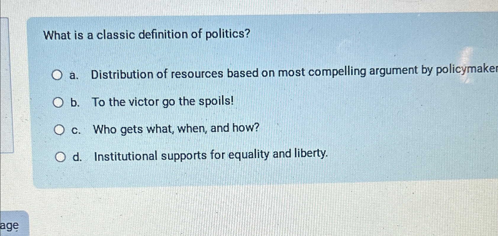 Solved What is a classic definition of politics?a. | Chegg.com