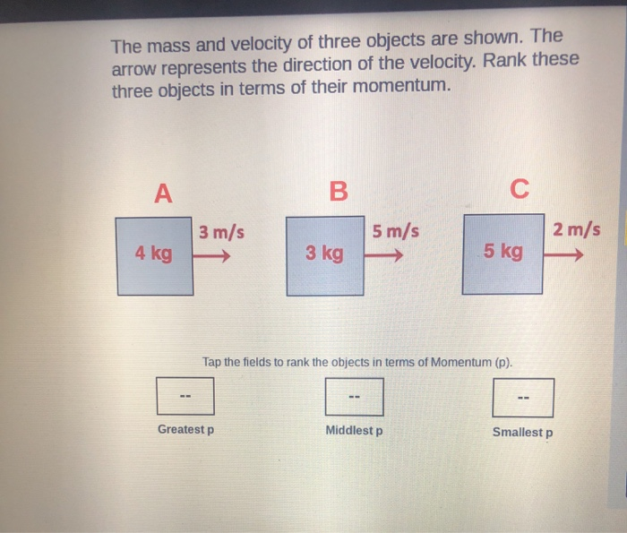 Solved The mass and velocity of three objects are shown. The | Chegg.com