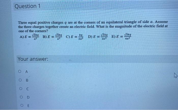 Solved Three equal positive charges q are at the comers of | Chegg.com