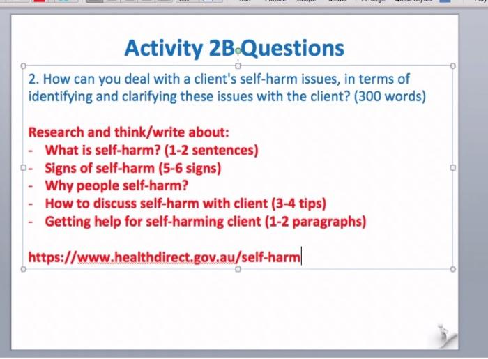 Solved How can you deal with a client's self-harm issues, in | Chegg.com