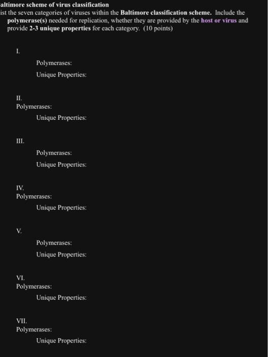 Solved altimore scheme of virus classification ist the seven | Chegg.com