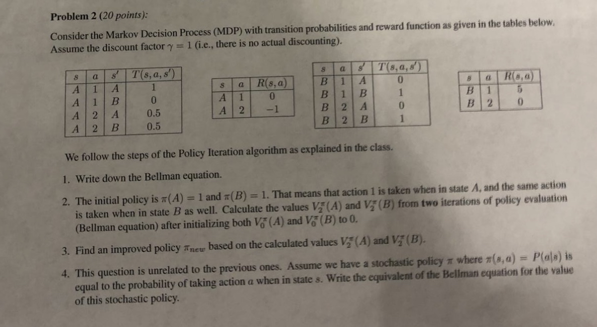 Solved Problem 2 (20 points):Consider the Markov Decision | Chegg.com Solved Problem 2 (20 points):Consider the Markov Decision | Chegg.com
