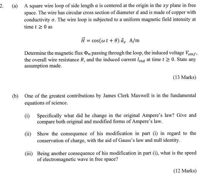 Solved (a) ﻿A square wire loop of side length a ﻿is centered | Chegg.com