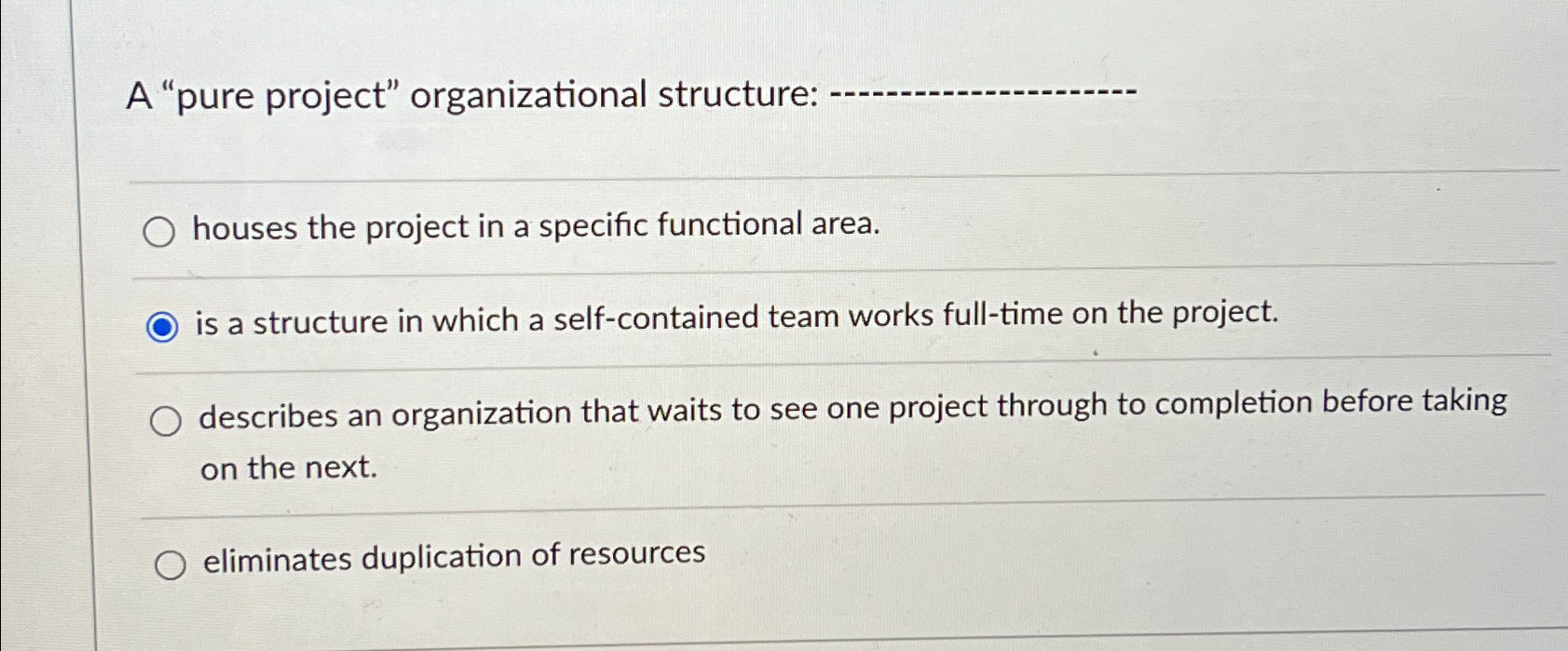 Solved A "pure project" organizational structure: q,q,houses | Chegg.com