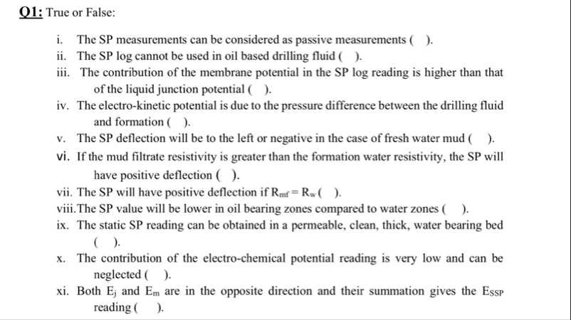 Solved Q1: True or False:i. ﻿The SP measurements can be | Chegg.com