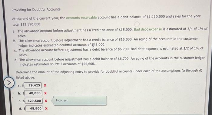 Solved Providing for Doubtful Accounts At the end of the | Chegg.com