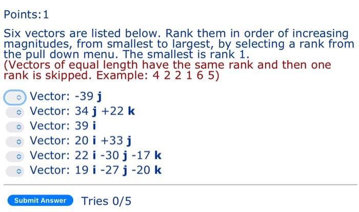 Solved Six vectors are listed below. Rank them in order of | Chegg.com