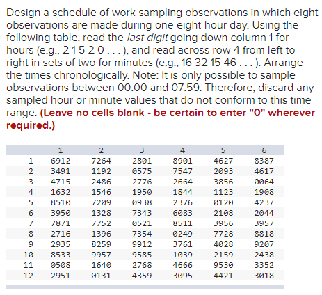 Solved Design a schedule of work sampling observations in | Chegg.com