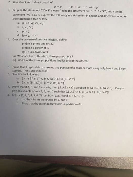 Solved 2. Give direct and indirect proofs of: pq. , 41 up 3. | Chegg.com