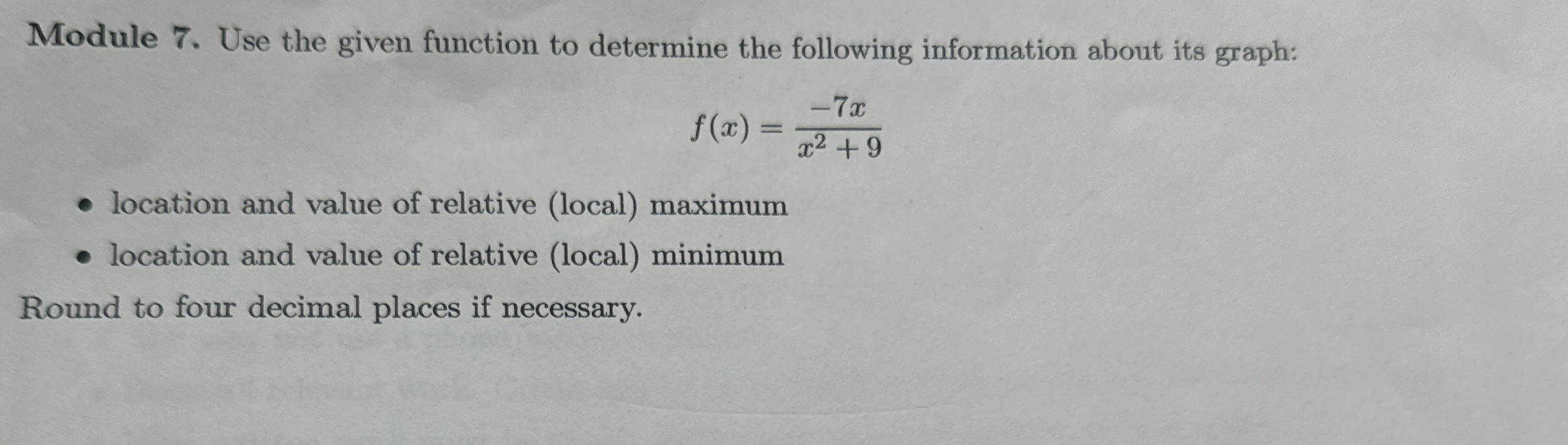 Solved Module 7. ﻿Use the given function to determine the | Chegg.com
