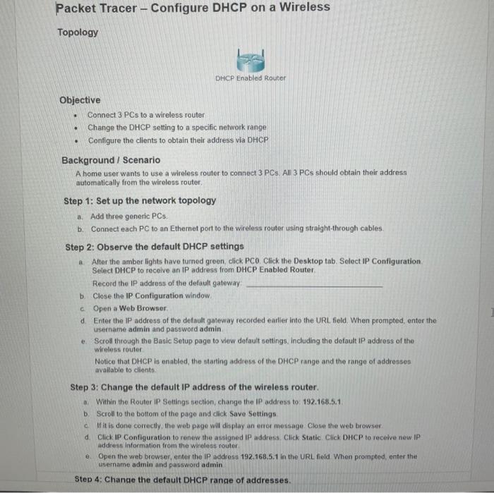 Solved Objective - Connect 3 PCs to a wireless router - | Chegg.com