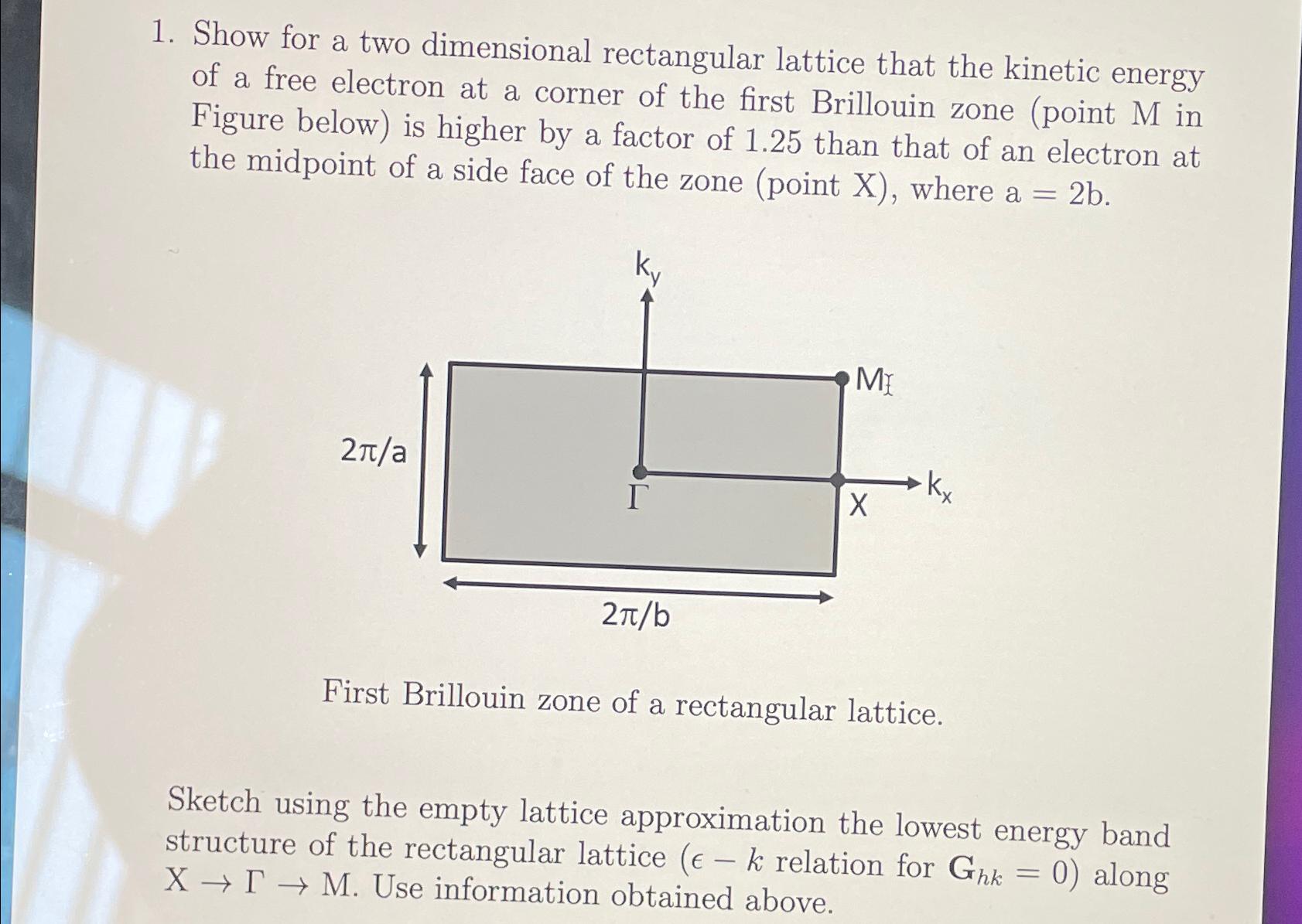 Show for a two dimensional rectangular lattice that | Chegg.com