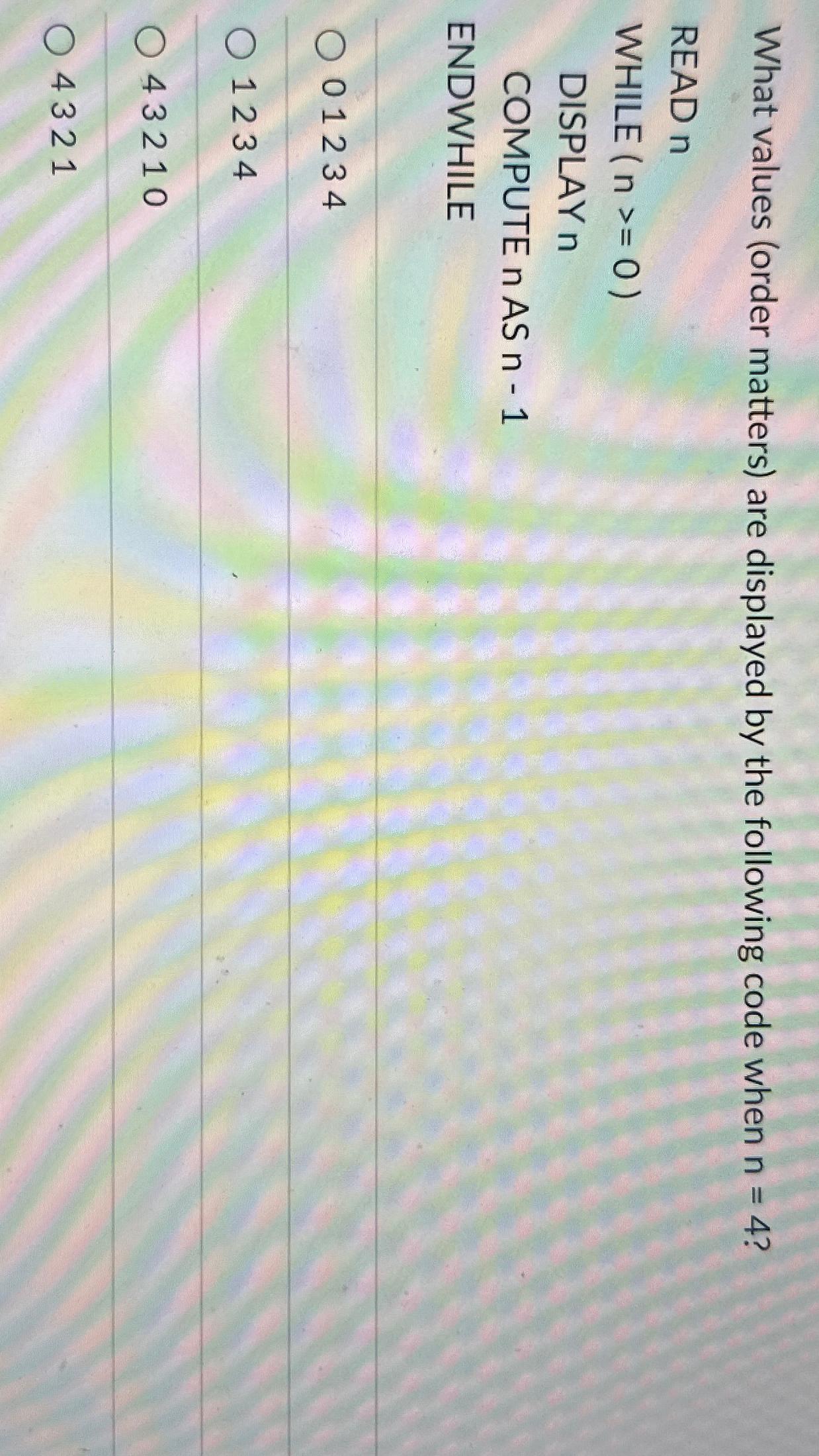 Solved What values (order matters) ﻿are displayed by the | Chegg.com