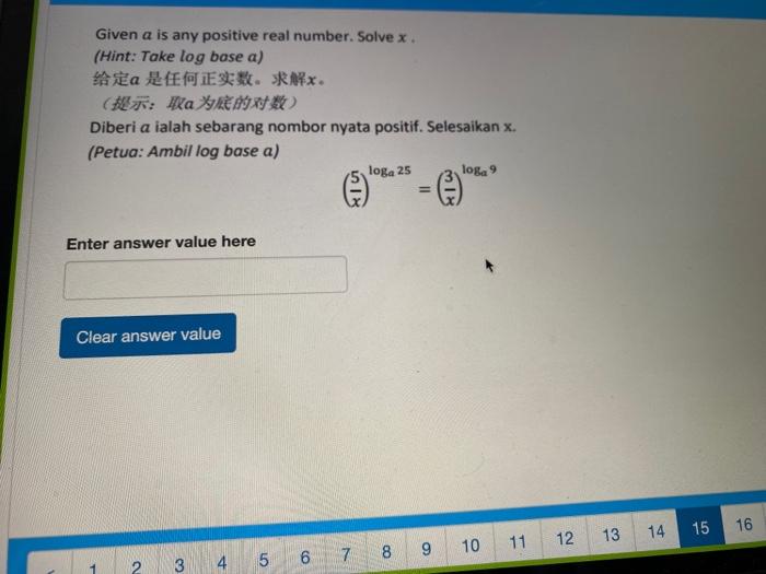 Solved Given a is any positive real number. Solve x. (Hint: | Chegg.com