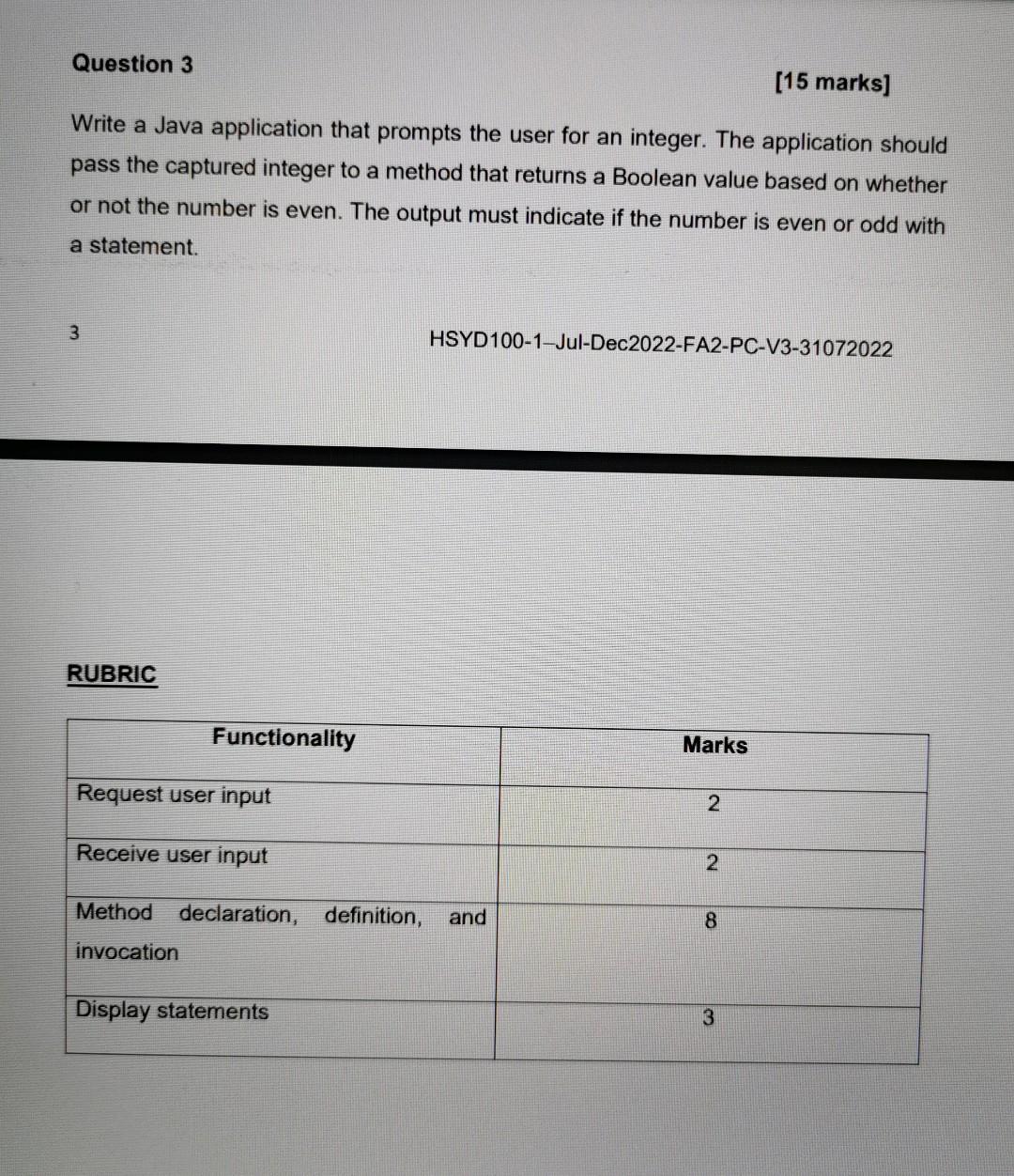 Solved Question 3 [15 marks] Write a Java application that | Chegg.com