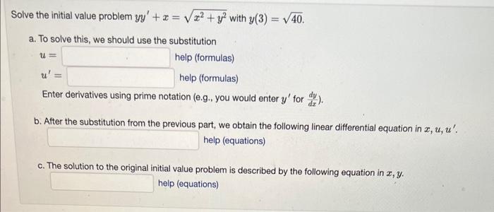 Solved olve the initial value problem yy′+x=x2+y2 with | Chegg.com