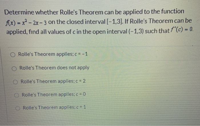 Solved Determine whether Rolle's Theorem can be applied to | Chegg.com