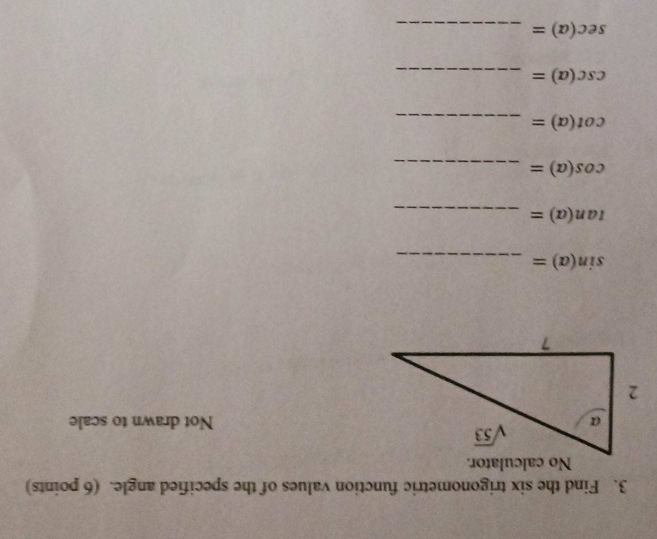 Solved 3. Find the six trigonometric function values of the | Chegg.com