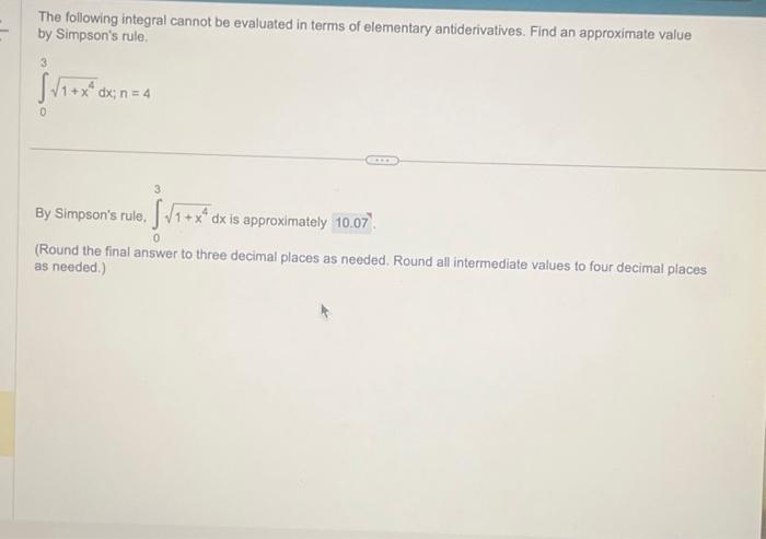Solved The following integral cannot be evaluated in terms | Chegg.com