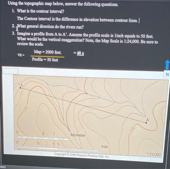 Solved Using the topographic map below, answer the following | Chegg.com