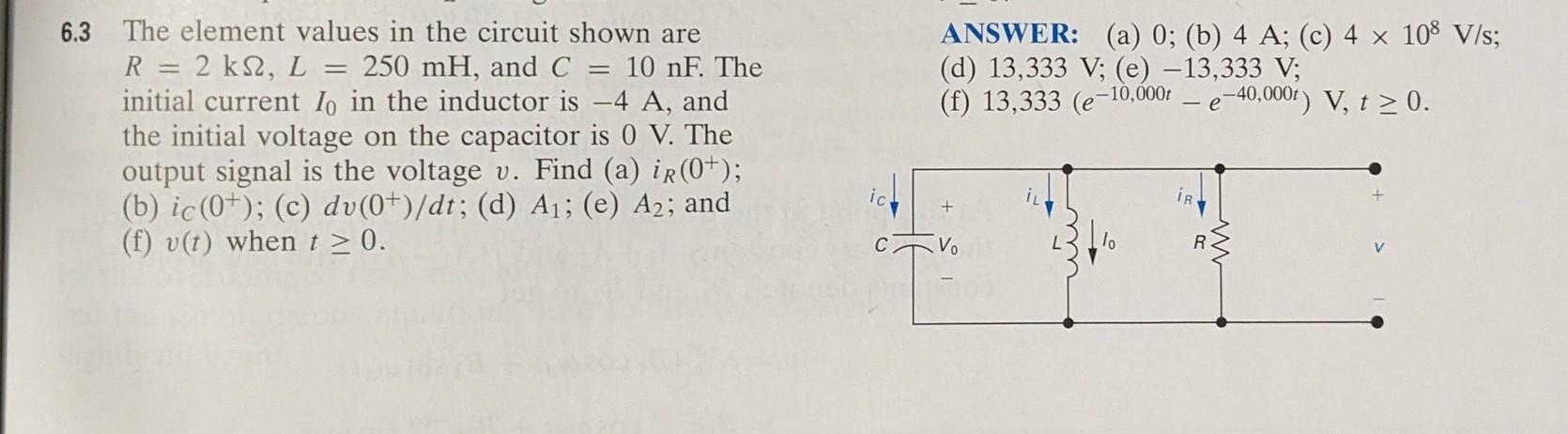 Solved 6.3 The element values in the circuit shown are | Chegg.com