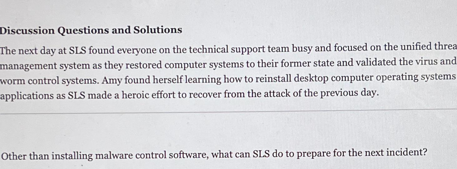Solved Discussion Questions and SolutionsThe next day at SLS | Chegg.com