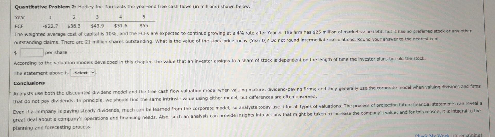 Solved Quantitative Problem 2: Hadley Inc. forecasts the | Chegg.com