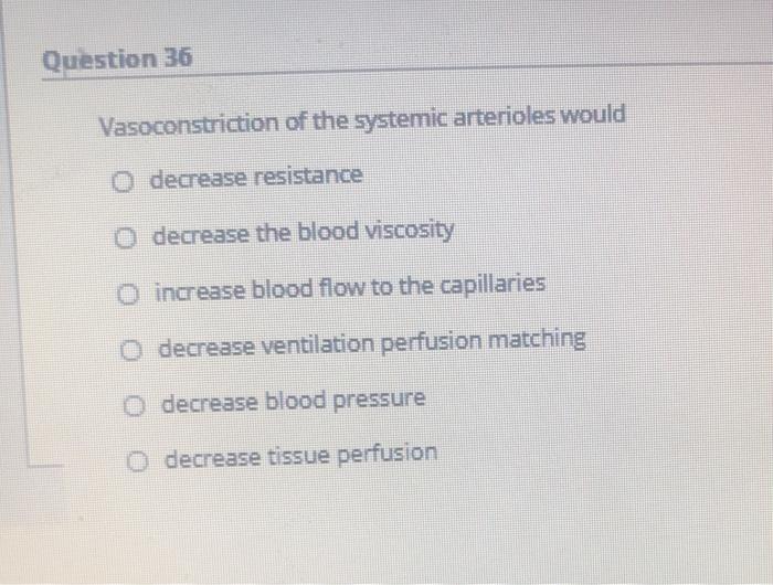 Solved Question 36 Vasoconstriction of the systemic | Chegg.com
