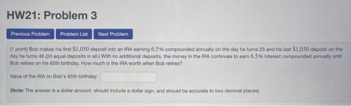 Solved HW21: Problem 3 Previous Problem Problem List Next | Chegg.com