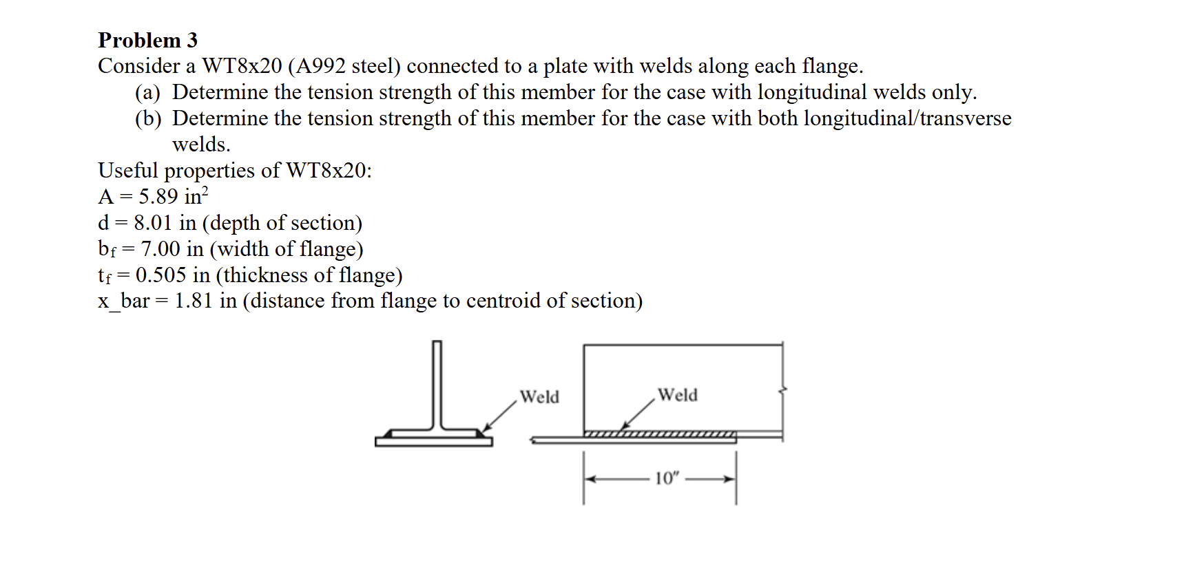 Solved Problem 3Consider a WT8x20 (A992 ﻿steel) ﻿connected | Chegg.com