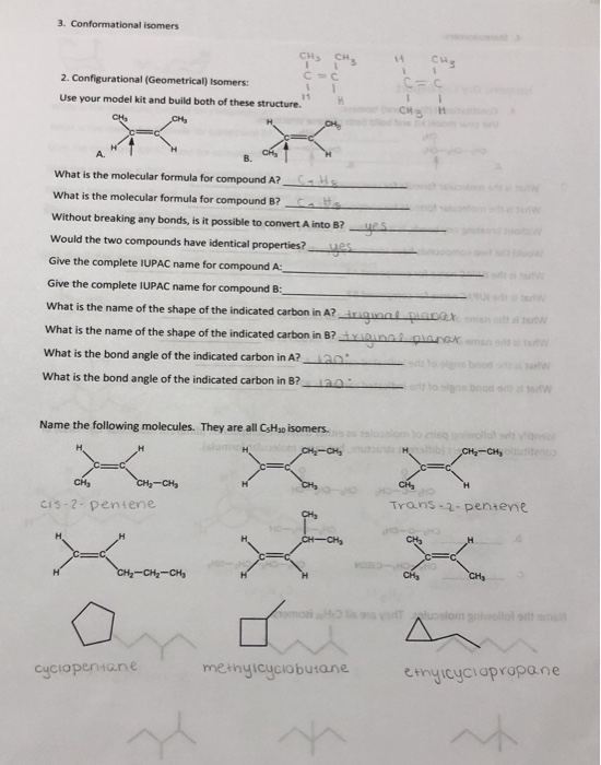 Solved 3. Conformational isomers CH3 CH3 CH₃ С с 2. | Chegg.com