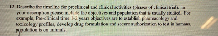 Solved 12. Describe the timeline for preclinical and | Chegg.com