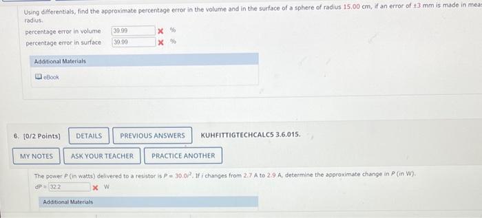 Solved Using differentials, find the approximate percentage | Chegg.com