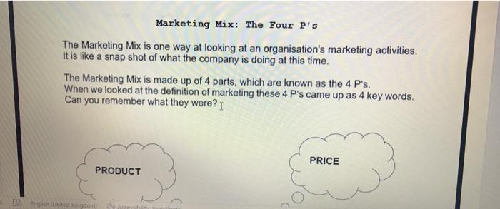 Solved Marketing Mix: The Four P's The Marketing Mix is one | Chegg.com