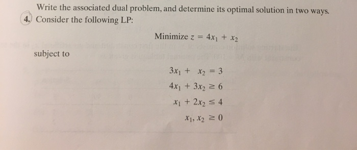 Solved Write The Associated Dual Problem And Determine Its 