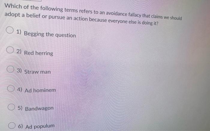 Which of the following terms refers to an avoidance | Chegg.com