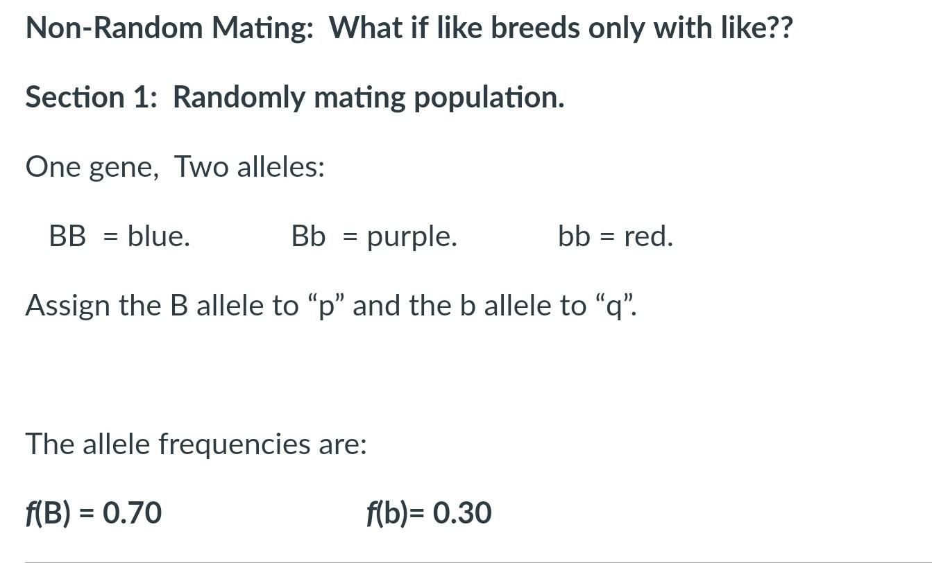 Solved Non-Random Mating: What if like breeds only with | Chegg.com