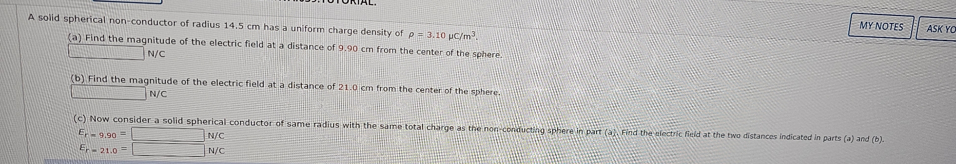 Solved A solid spherical non-conductor of radius 14.5cm ﻿has | Chegg.com