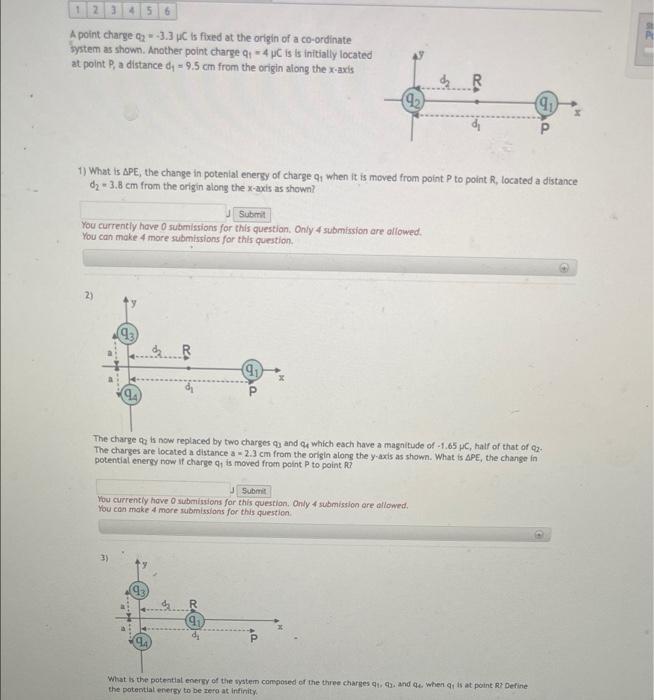 Solved 1 2 3 4 5 6 A point charge Q2 -3.3 C is fixed at the | Chegg.com